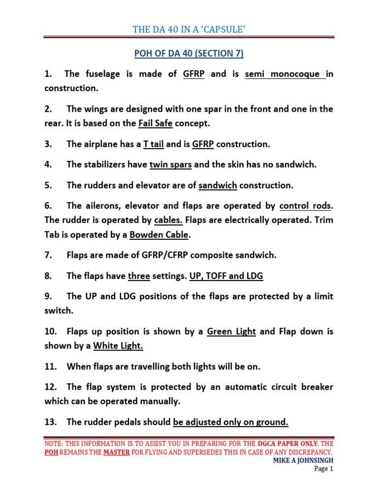 Capsule and Question DA40 | PDF | Landing Gear | Ignition System