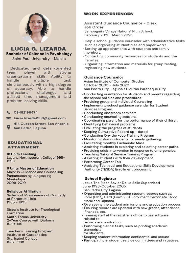 CV Lucia Lizarda 11242023 PDF | PDF | School Counselor