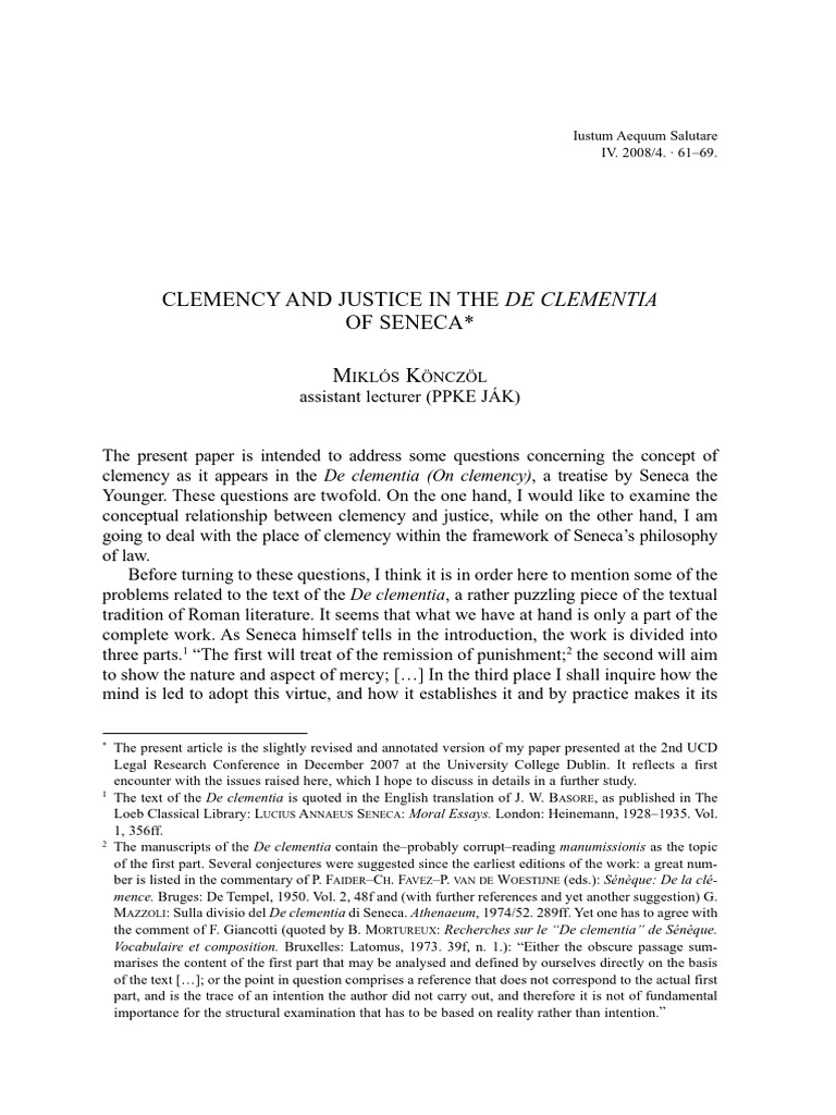 Clemency and Justice in The de Clementia of Seneca | PDF | Seneca The ...