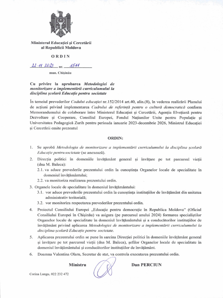 Ordin MEC 1511 Monitorizare EPS | PDF