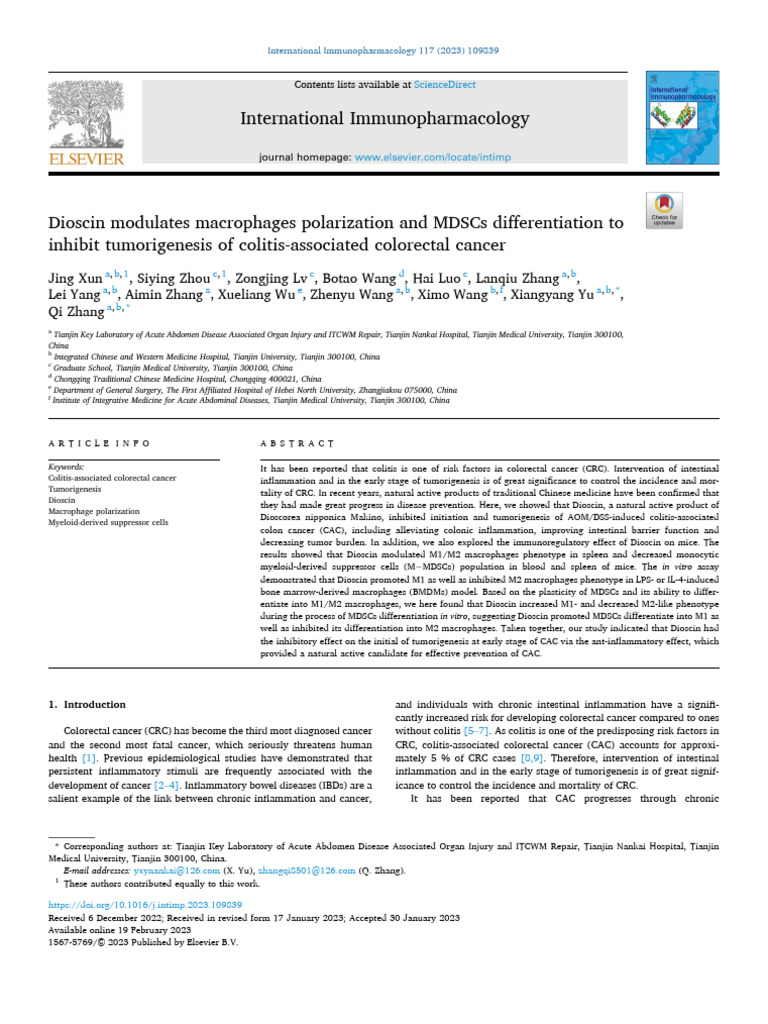 Dioscin Modulates Macrophages Polarization And Colitis Associated