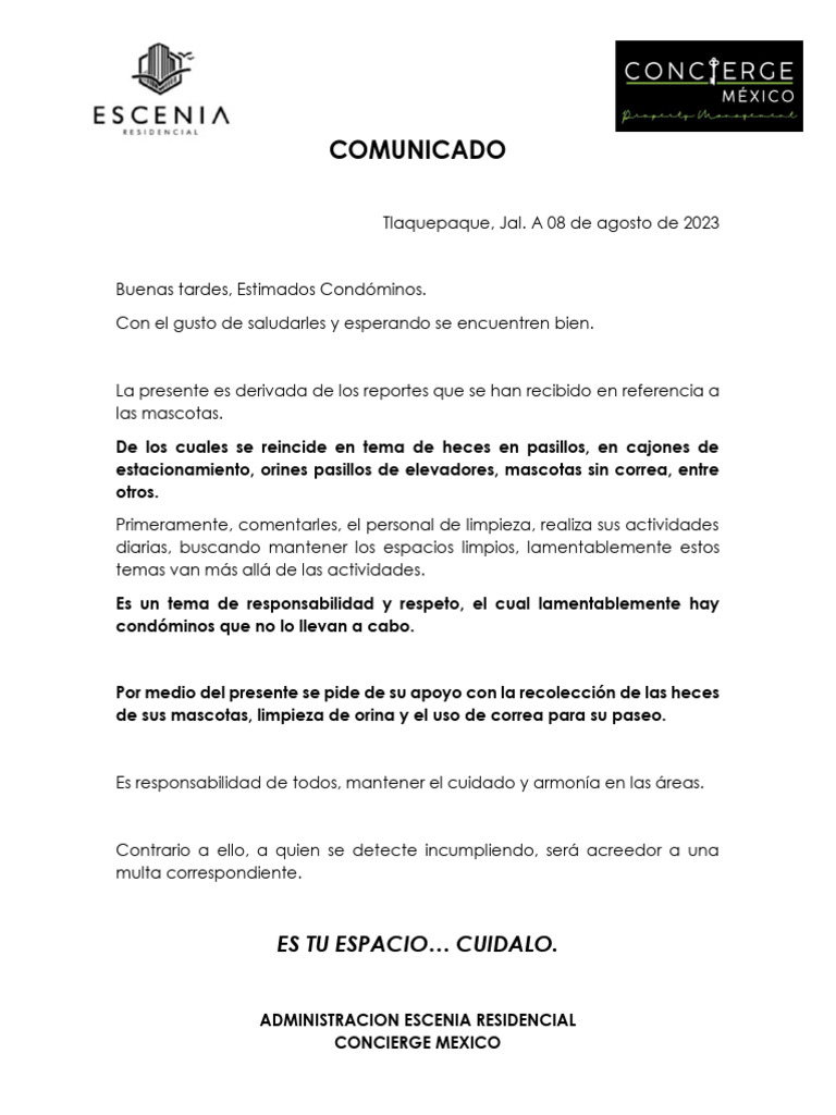 Comunicado Mascotas | PDF