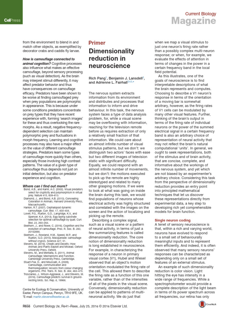 Dimensionality Reduction in Neuroscience | PDF | Principal Component ...