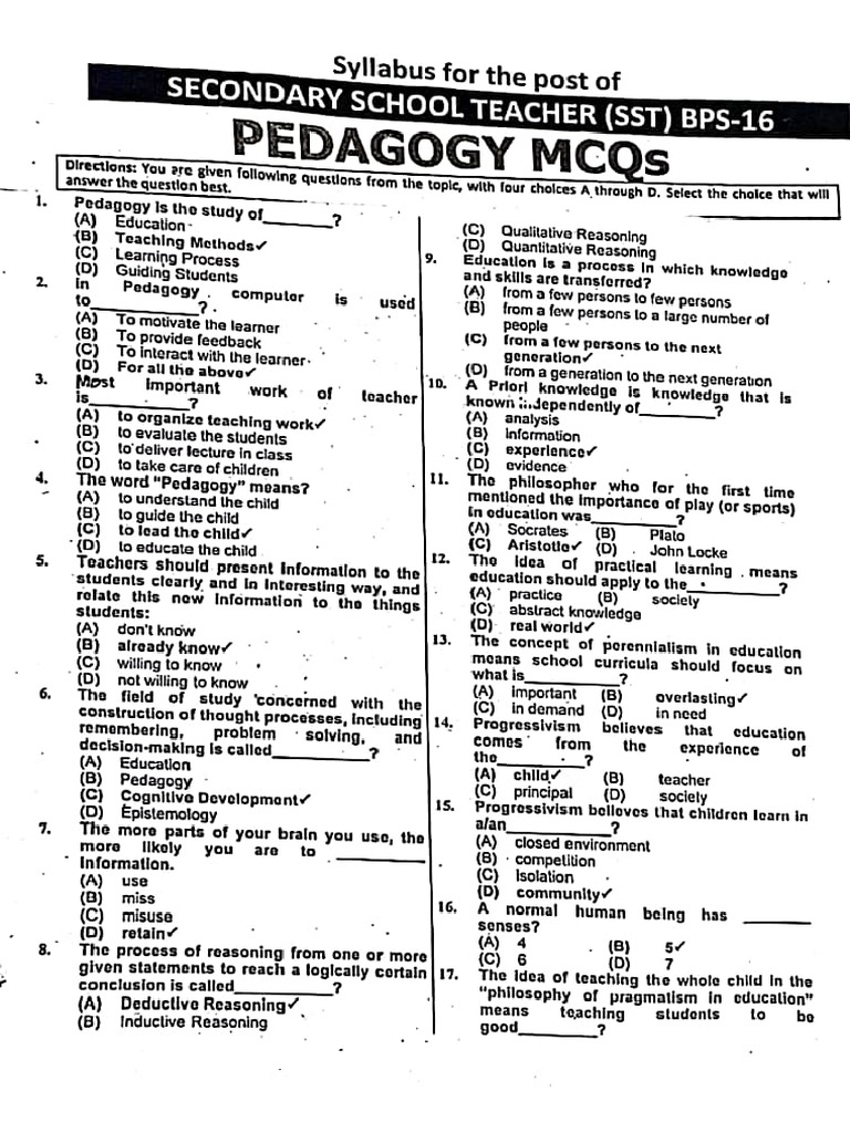 SPSC SST, Mcqs Pedagogy | PDF SPSC SST, Mcqs Pedagogy | PDF