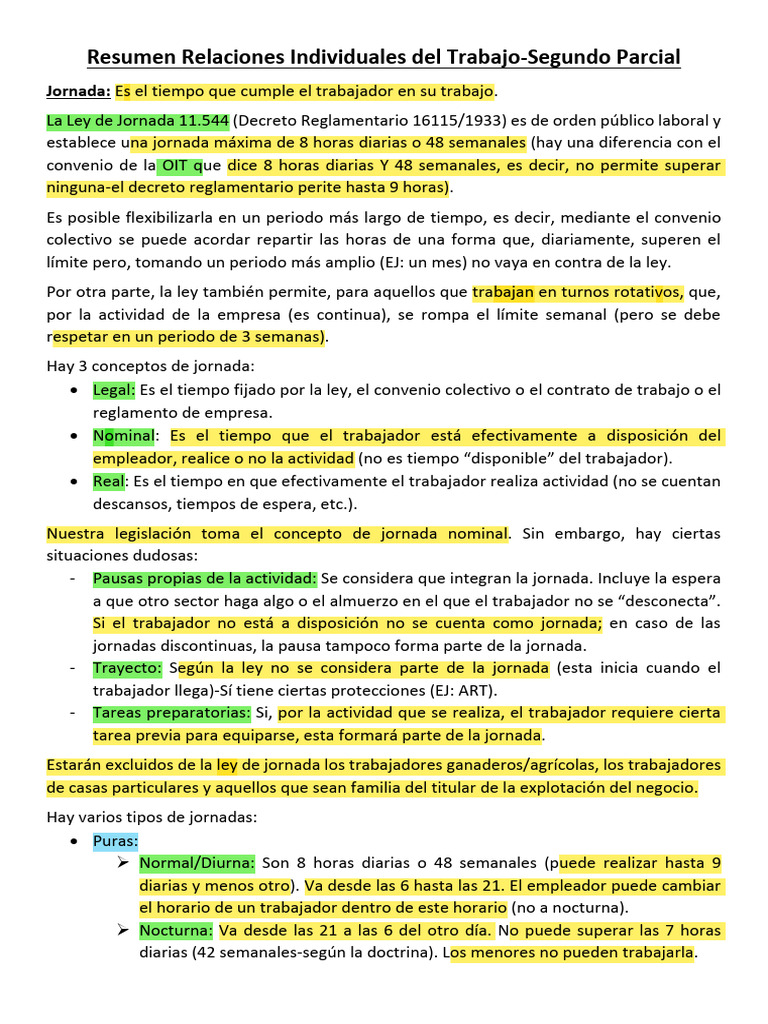 Resumen Relaciones Individuales Del Trabajo-Segundo Parcial | PDF | Salario | Derecho laboral