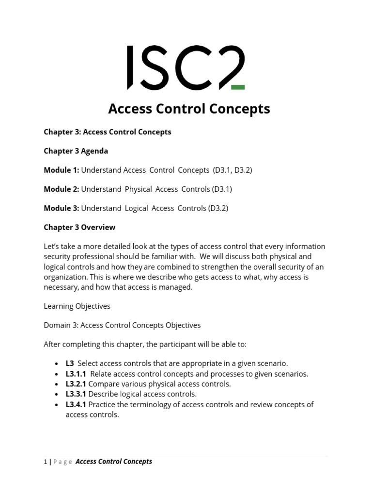 ISC2 3 Access Control Concepts | PDF | Information Security | Computer Access Control