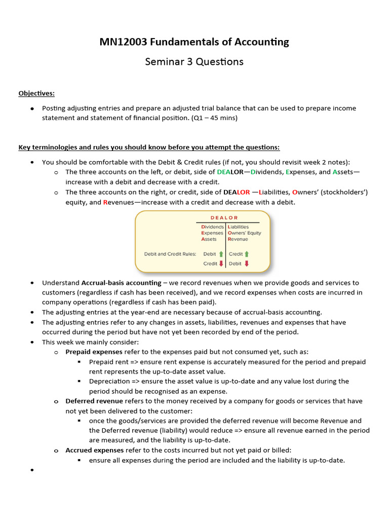 Seminar 3 Qs | PDF | Debits And Credits | Expense