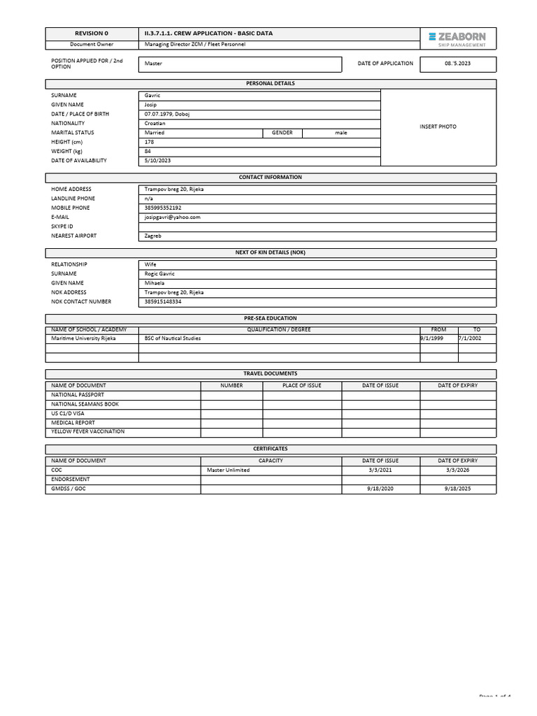II.3.7.1.1 Crew Application | PDF | Oil Tanker