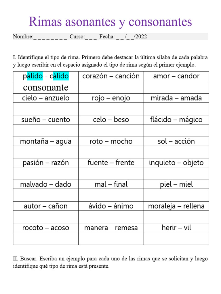 Actividades de rimas asonantes y consonantes | PDF | Rima