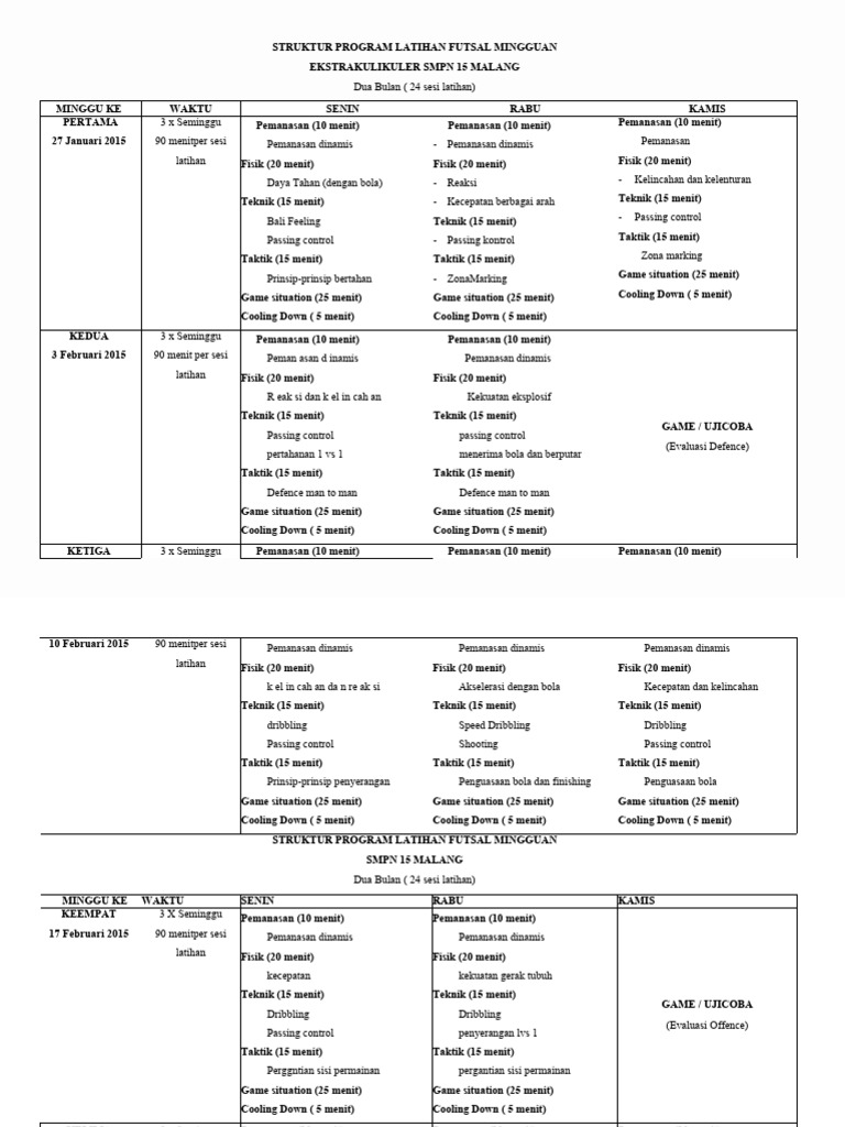 Program Latihan Futsal Mingguan SMPN 15 | PDF