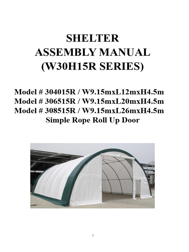 Shelter Assembly Manual (W30H15R SERIES) | Download Free PDF | Door | Rope