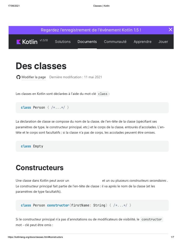Classes - Kotlin | PDF | Constructeur (programmation) | Programmation