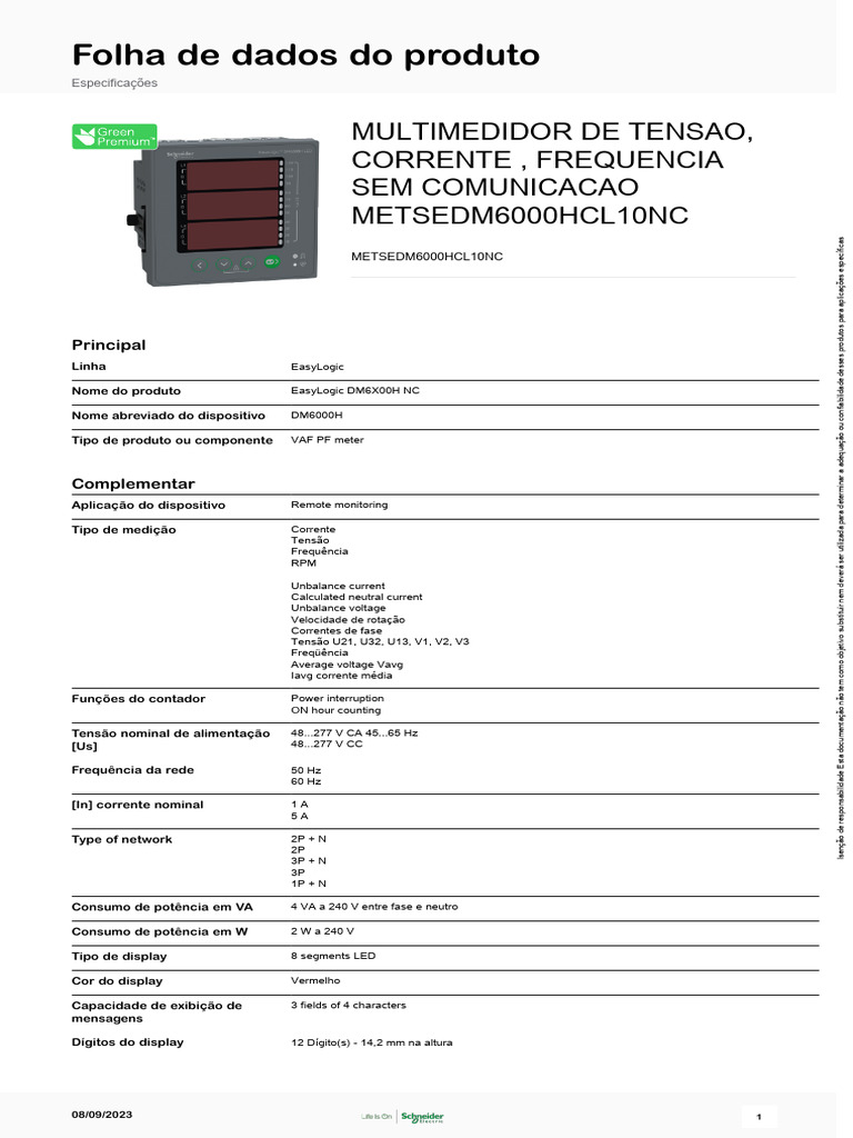 Multimedidor EasyLogic DM6000H NC | PDF | Rede elétrica | Frequência