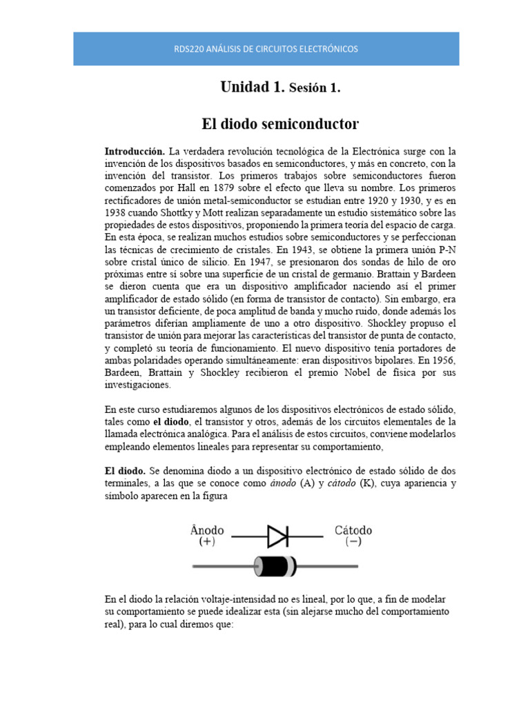 U1-S1 El Diodo | PDF | Diodo | Transistor