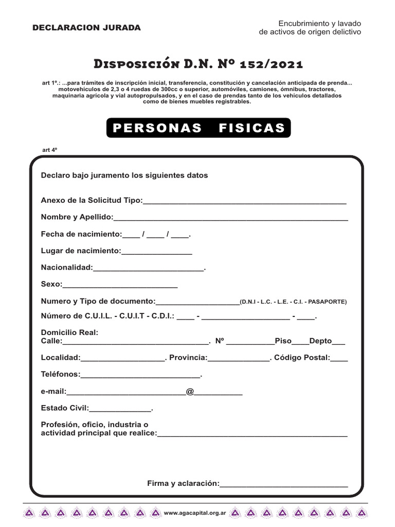 DDJJ Datos Adicionales Personas Fisicas 152-2021 | PDF