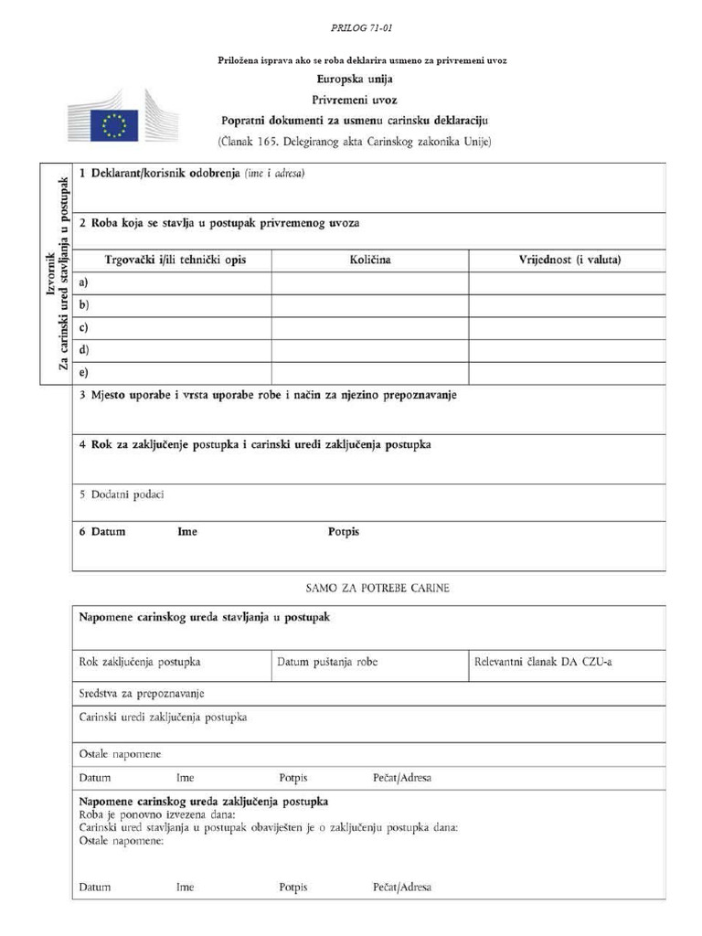 PRILOG 71 CARINA HR Popuniti Za Prijevoz Pokojnika | PDF