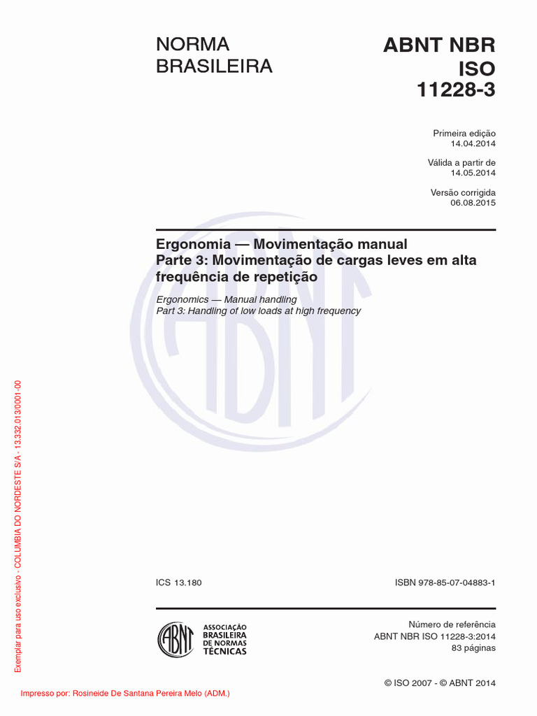 ISO 11228-3 (2014) Ergonomia Parte 3 | PDF