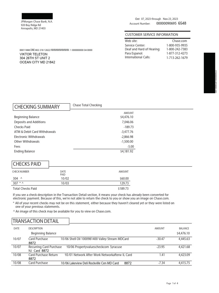Statement Chase | PDF | Cheque | Transaction Account