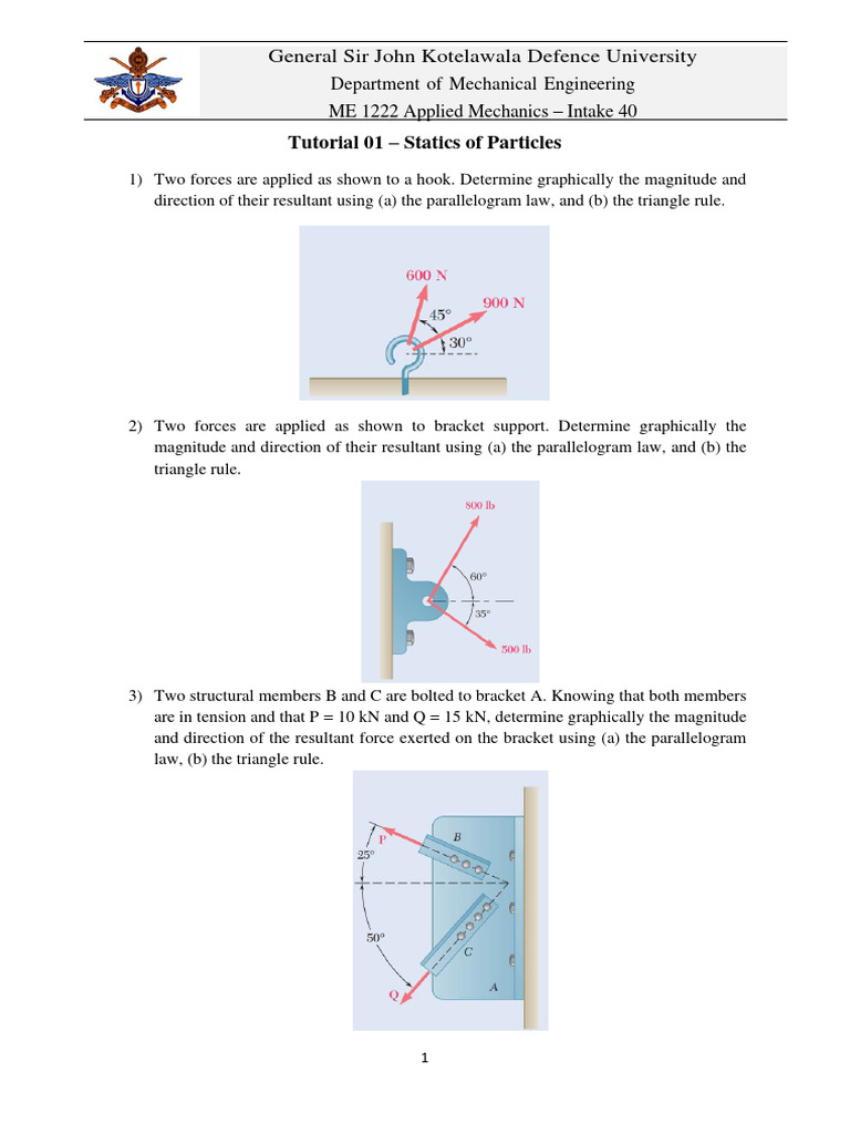 Statics of Particles Tutorial Guide | PDF | Force | Angle
