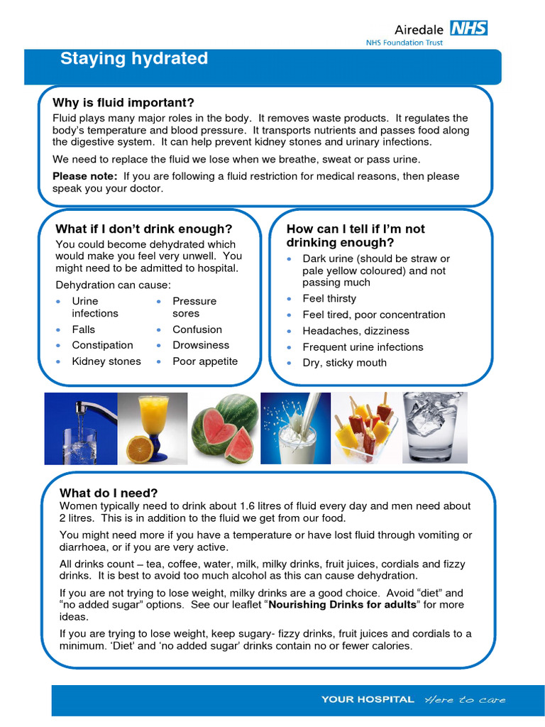 Staying Hydrated Patient Information | PDF | Drink | Dehydration