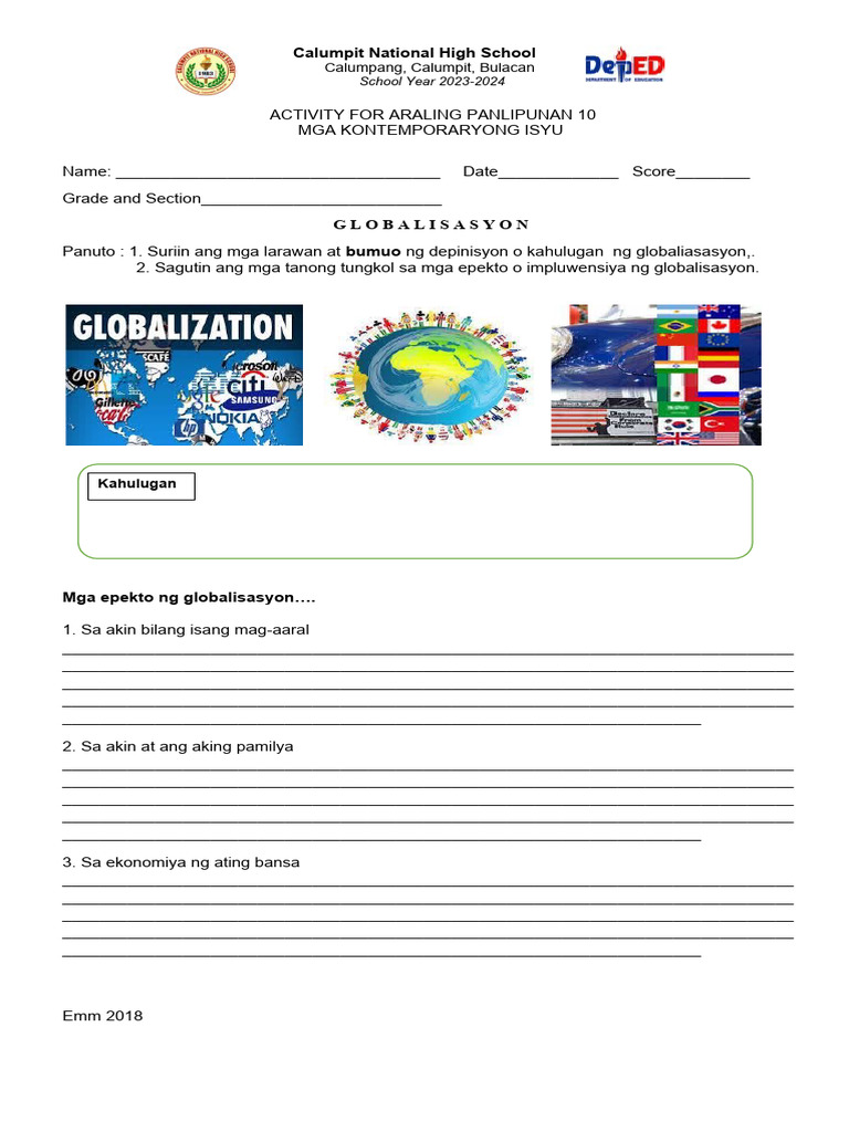 AP 10 Activity Globalisasyon | PDF