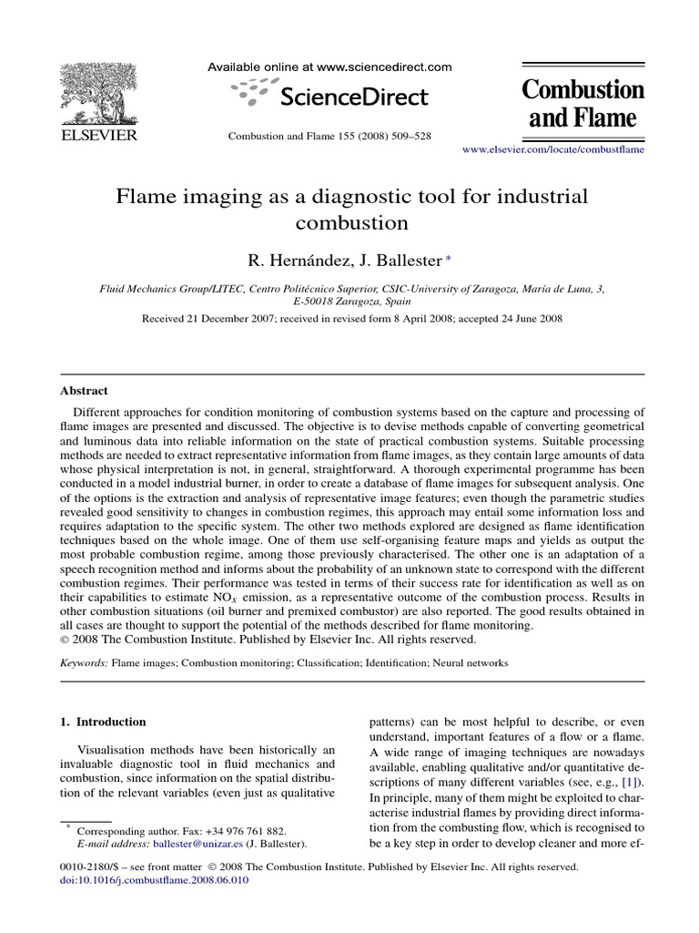 Combustion and Flame 2008 - Flame Imaging As A Diagnostic Tool For ...