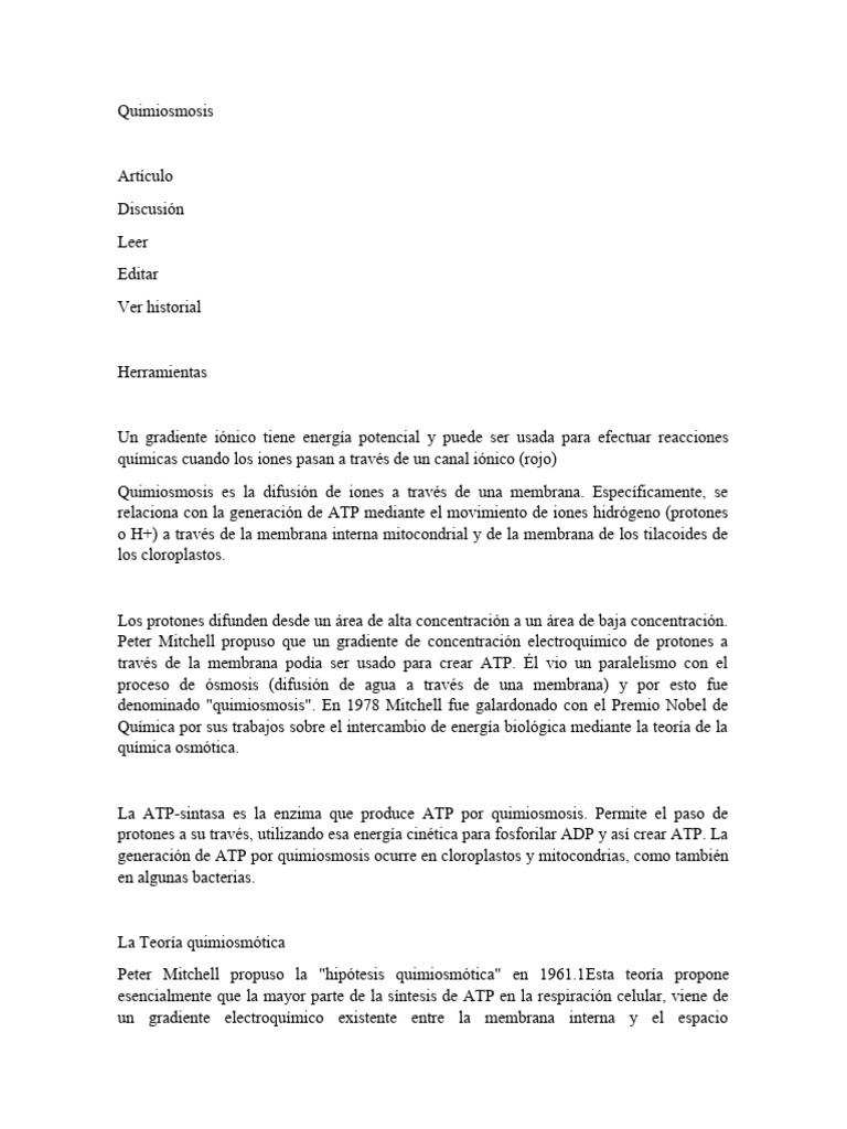 Quimiosmosis y producción de ATP | PDF | Biología Celular | Respiración ...