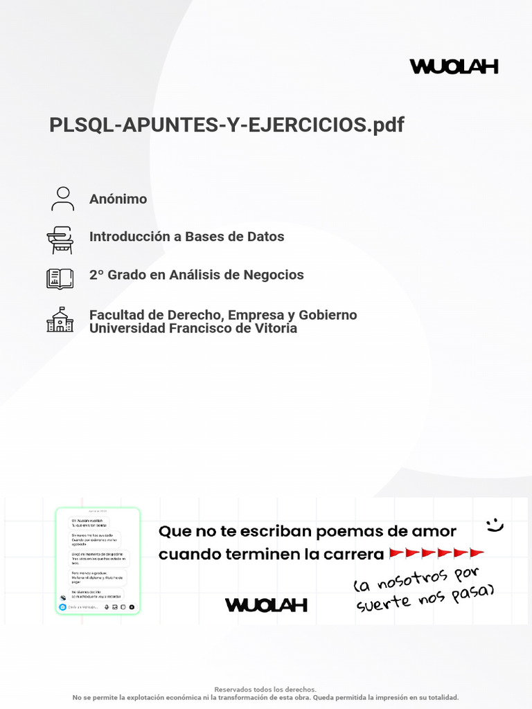 Wuolah Free PLSQL Apuntes y Ejercicios | PDF | Pl / Sql | Gestión de datos