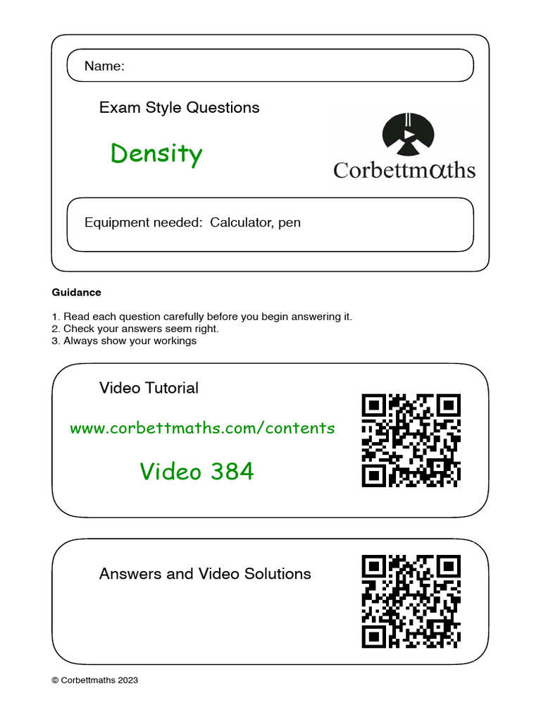 MathsGenie Density-Answers | PDF | Density | Euclidean Geometry