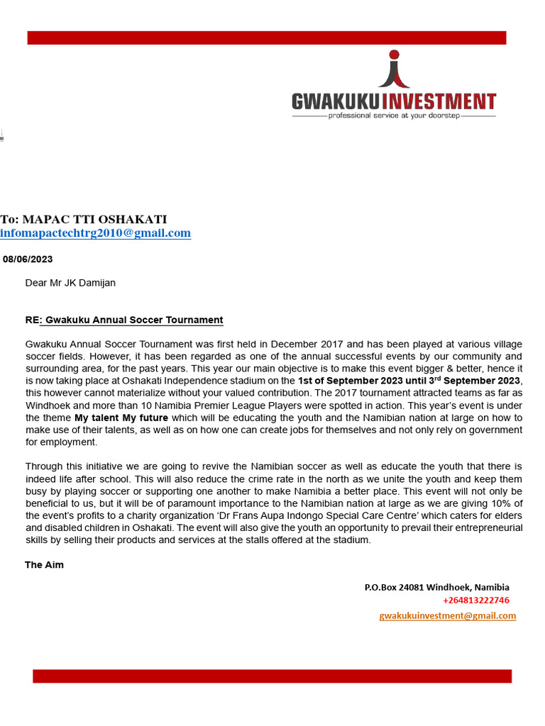 Invitation Letter Gwakuku Tournament | PDF | Economies