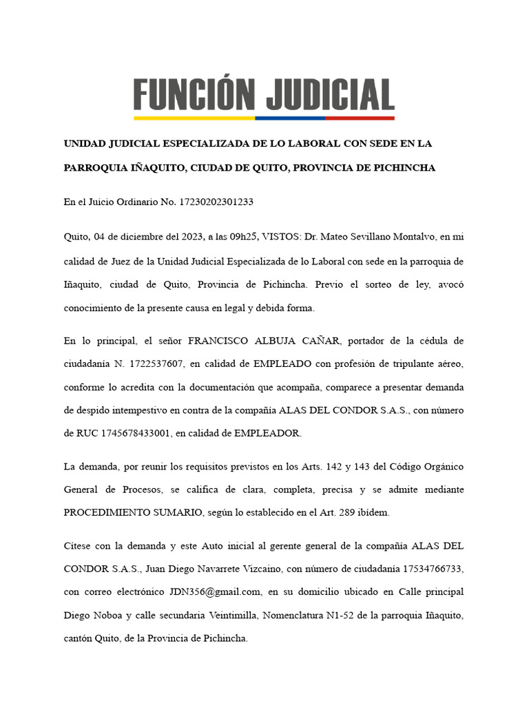 Unidad Judicial Especializada de Lo Civil Con Sede en La Ciudad de ...