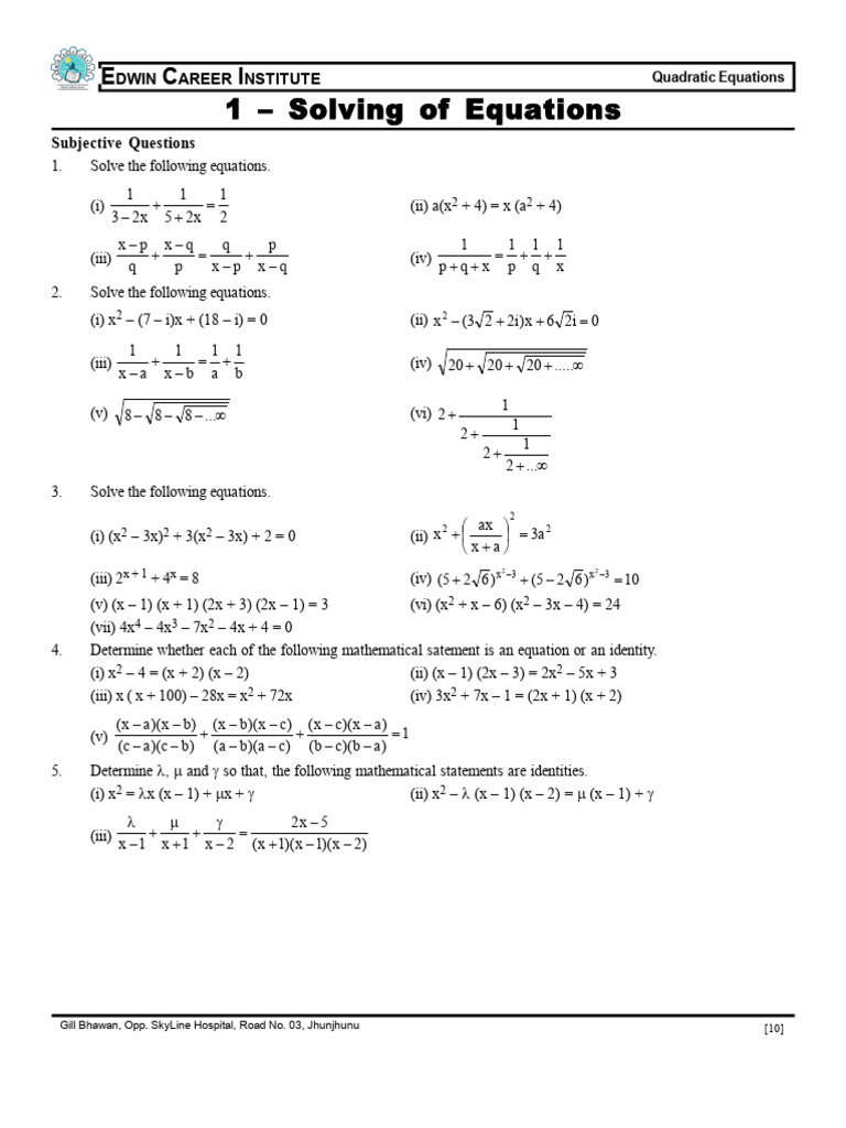Quadratic Equations | PDF | Quadratic Equation | Mathematics