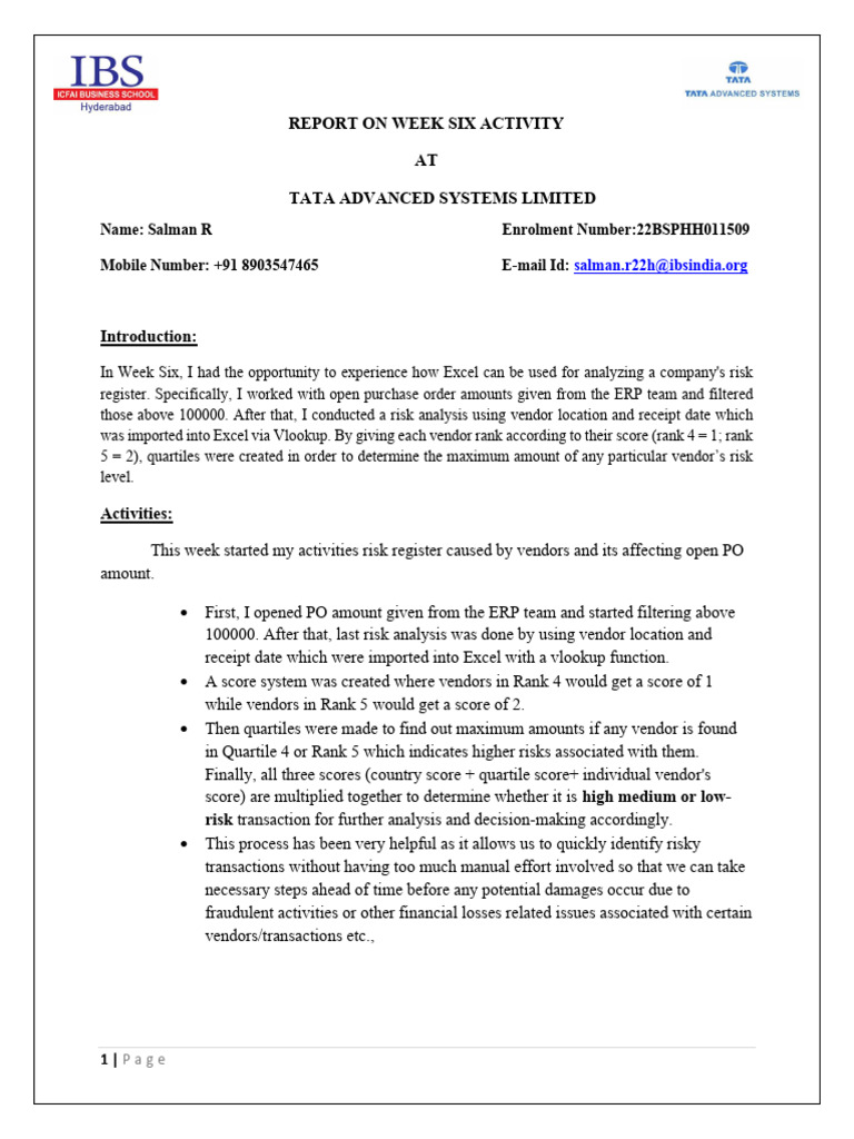Risk Analysis with Excel at Tata | PDF | Risk | Risk Management