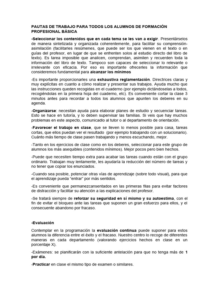 Pautas de Trabajo para FPB | PDF | Cognición | Aprendizaje