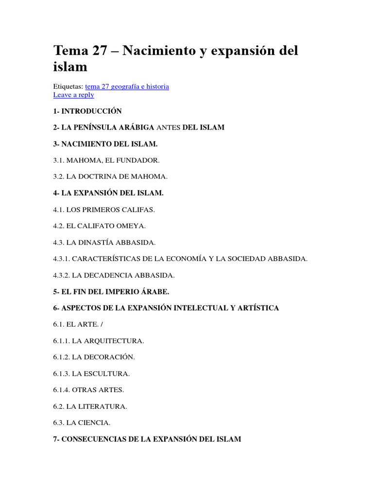 Tema 27 Nacimiento y Expansión Del Islam | PDF | Califato | Mahoma