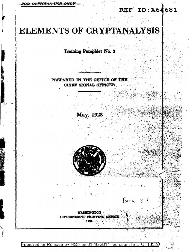 Elements of Cryptanalysis: Pamphlet No | PDF | Telecommunications ...