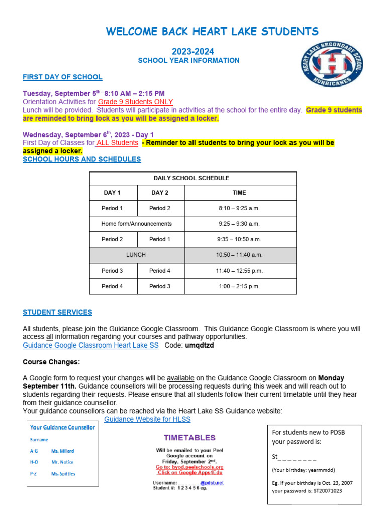 Welcome Back Heart Lake Students Memo | PDF