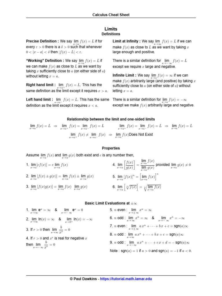 Calculus Cheat Sheet | PDF | Calculus | Applied Mathematics
