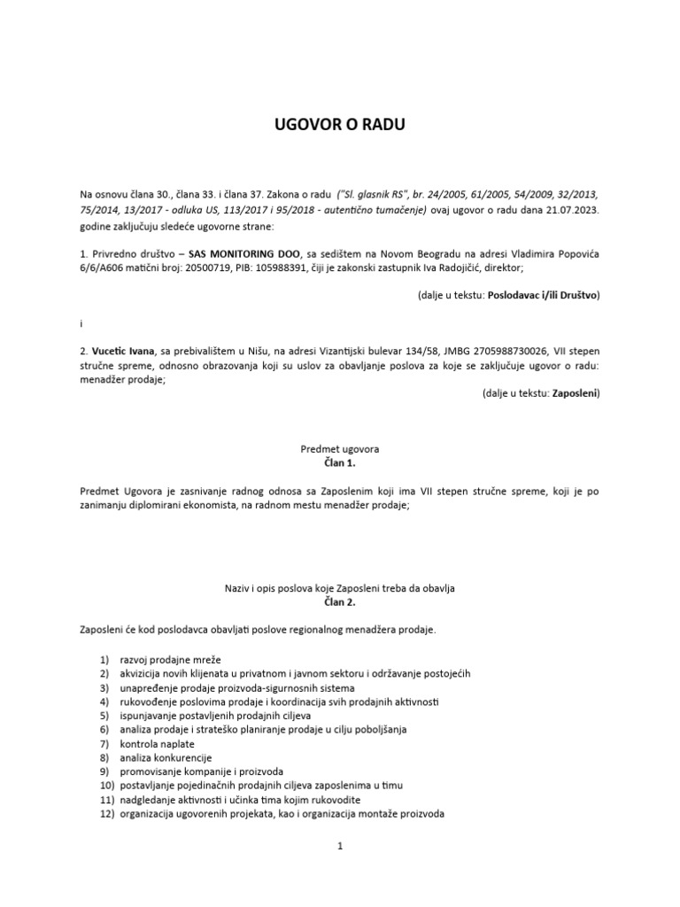 Ugovor o Radu, Ivan | PDF