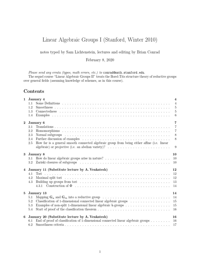 B Conrad Linear Algebraic Groups I | PDF | Group (Mathematics) | Field (Mathematics)