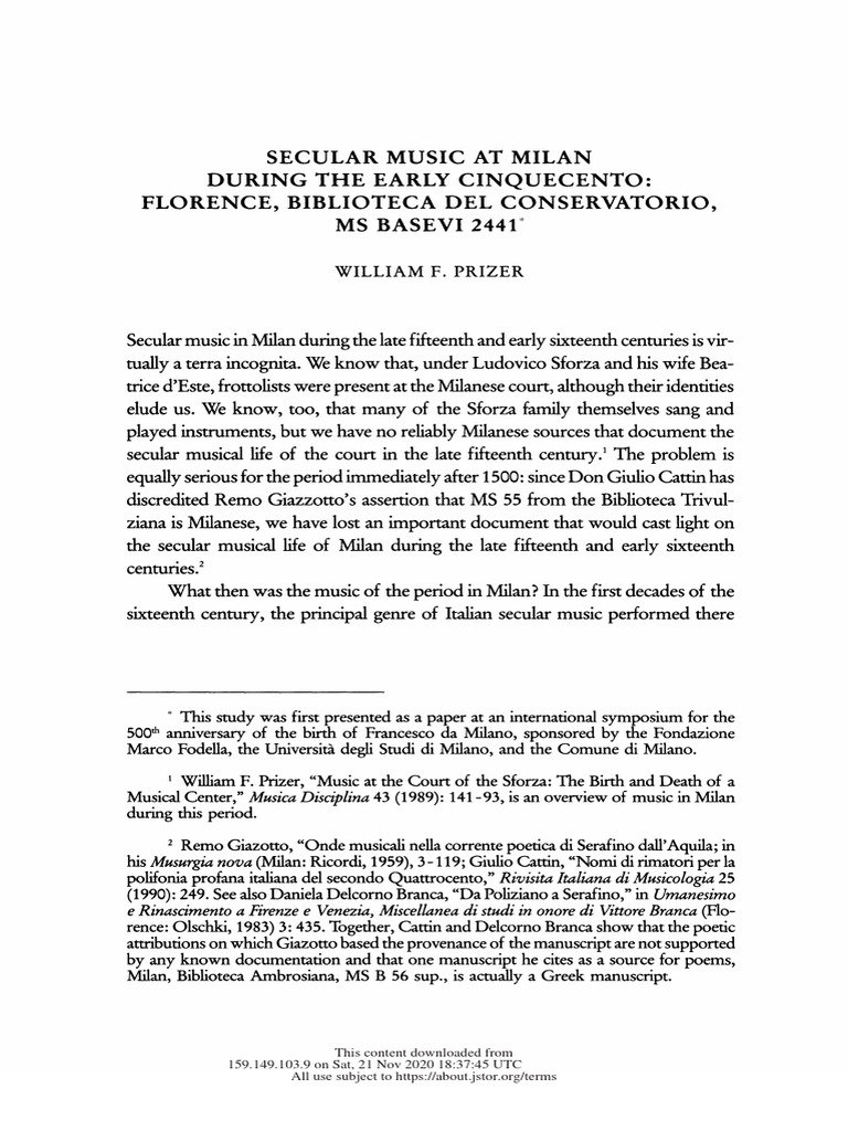 Secular Music in Milan's Early 1500s | PDF | Milan | Writing
