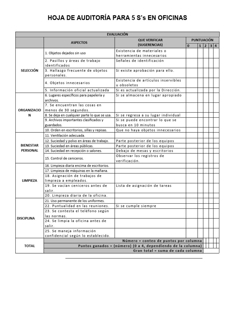 Auditoría 5S para Oficinas Efectivas | PDF