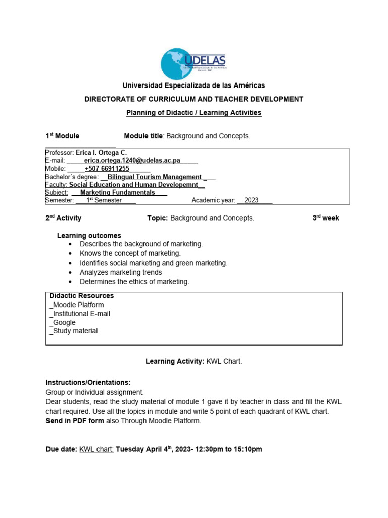 Activity 2 Mod I Kwl Chart Pdf Pedagogy Behavior Modification