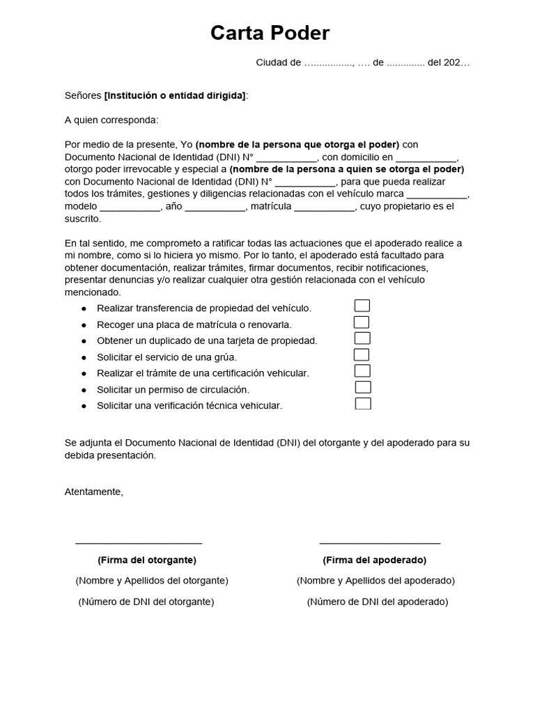 Carta Poder para Trámites Vehiculares | PDF