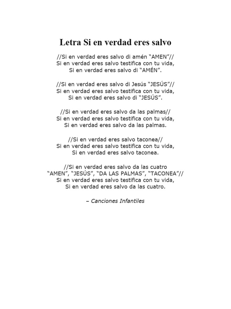 Letra Si en Verdad Eres Salvo | PDF