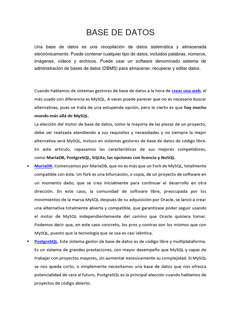 Qué Es Un Sistema de Administración de Bases de Datos - 010219 | PDF ...