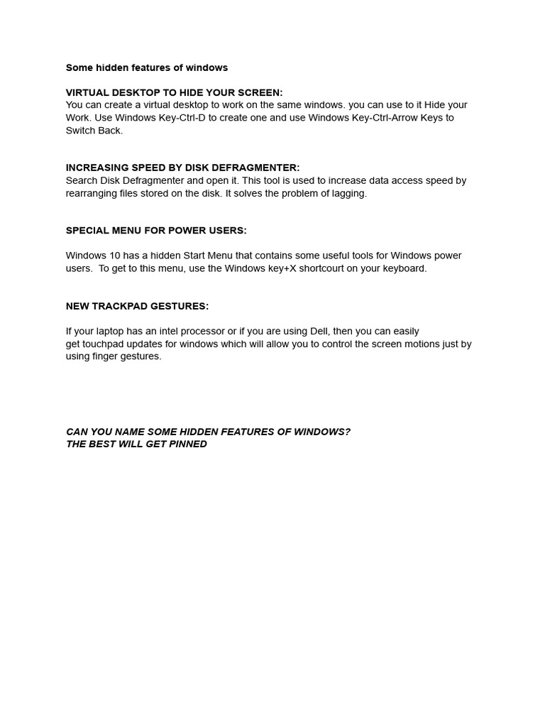 Some Hidden Features of Windows | PDF