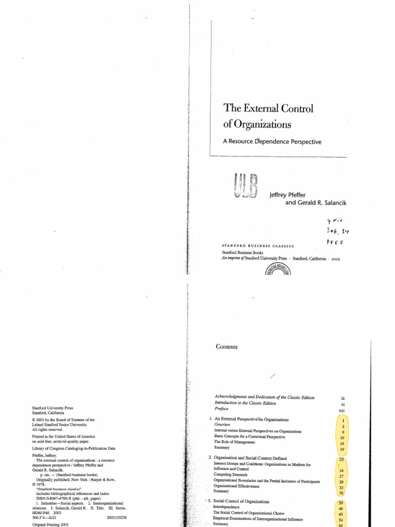 Jeffrey Pfeffer, Gerald Salancik - The External Control of ...