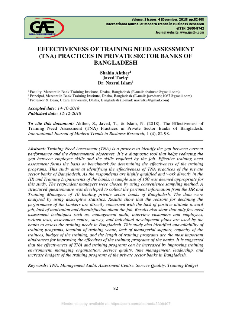 Effectiveness of Training Need Assessment (Tna) Practices in Private ...
