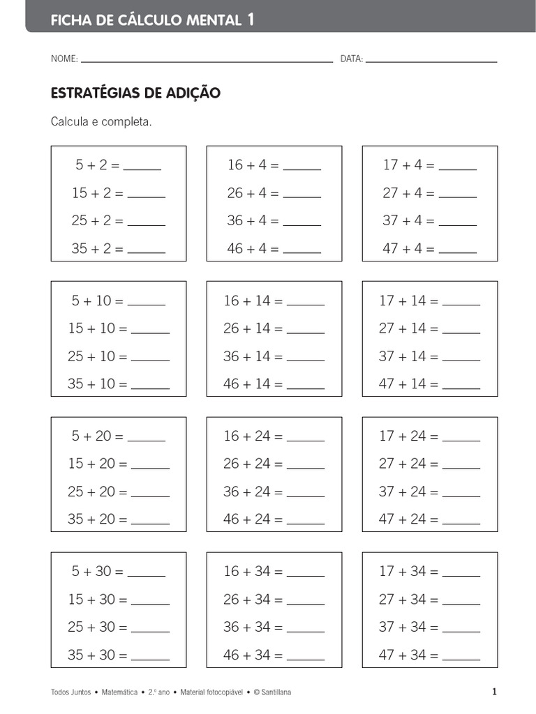 2ano Ficha de Cálculo Mental 1 | PDF